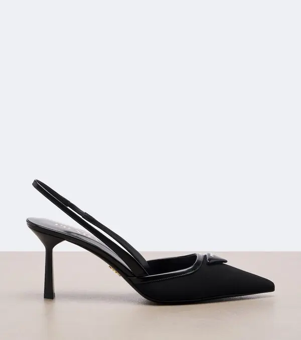 Prada Leather-trimmed Slingback Pumps - Black