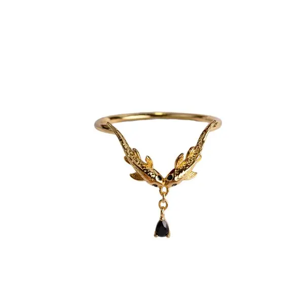 NASI SILVER Two Wishes Wishbone Ring With Onyx - Black