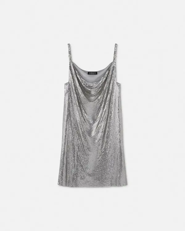 Versace Metal Mesh Slip Mini Dress - Silver