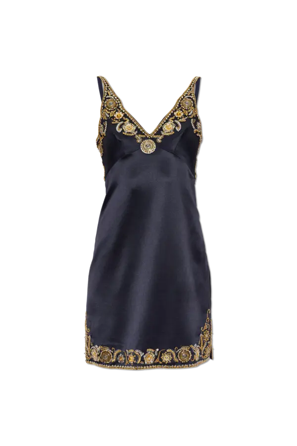 Versace Silk Dress With Appliqués - Navy Blue