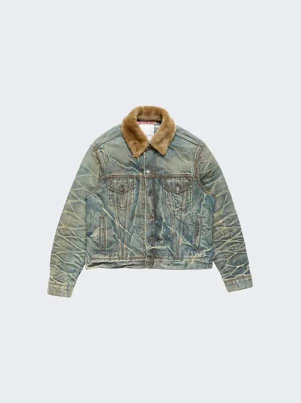 Acne Studios Denim Jacket With Fur Collar Auz Mid - Blue