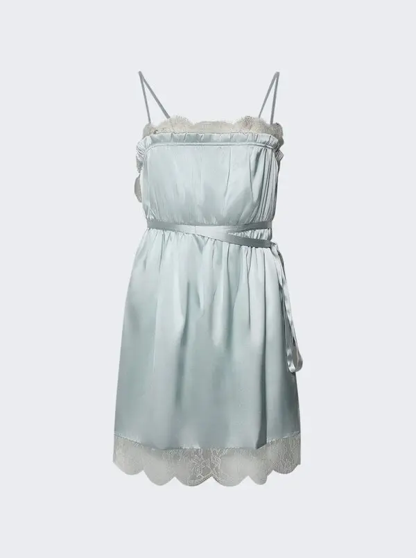 Zeynep Arçay Lace Detailed Mini Silk Dress Mint