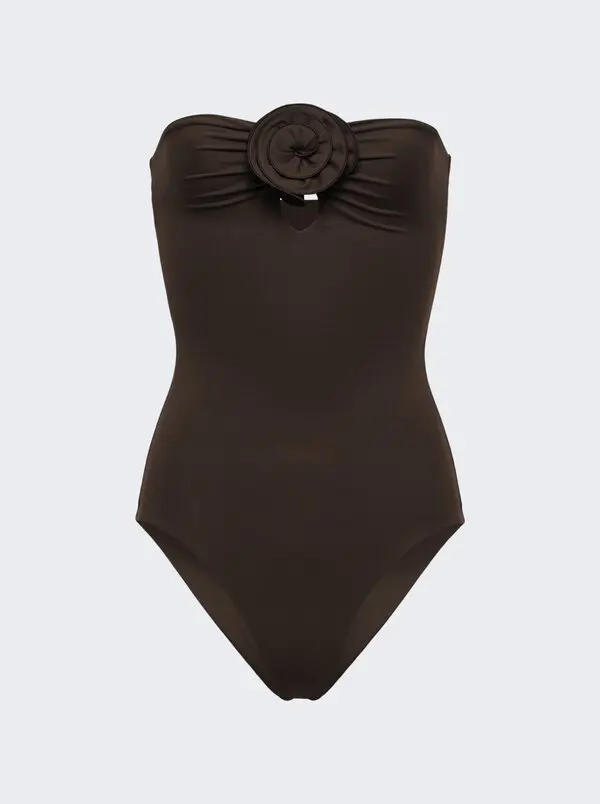 Magda Butrym Strapless Swimsuit With Rose Appliqu