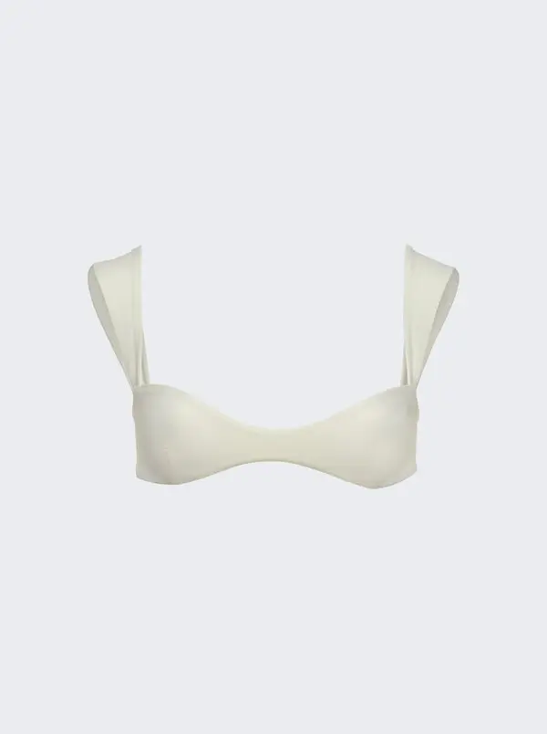Magda Butrym Sculptural Bandeau Swim Top With Embroidered Roses - Cream