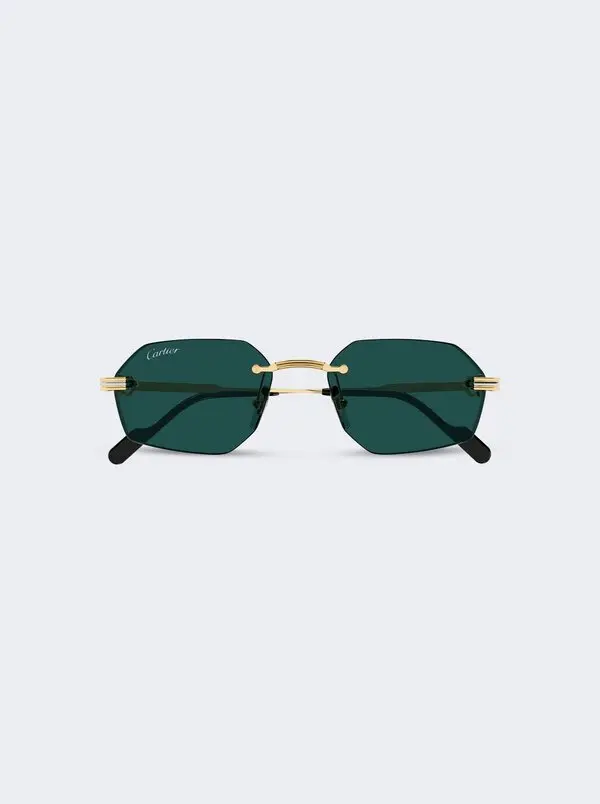 Cartier Rimless Geometric Sunglasses Gold And Lenses - Blue