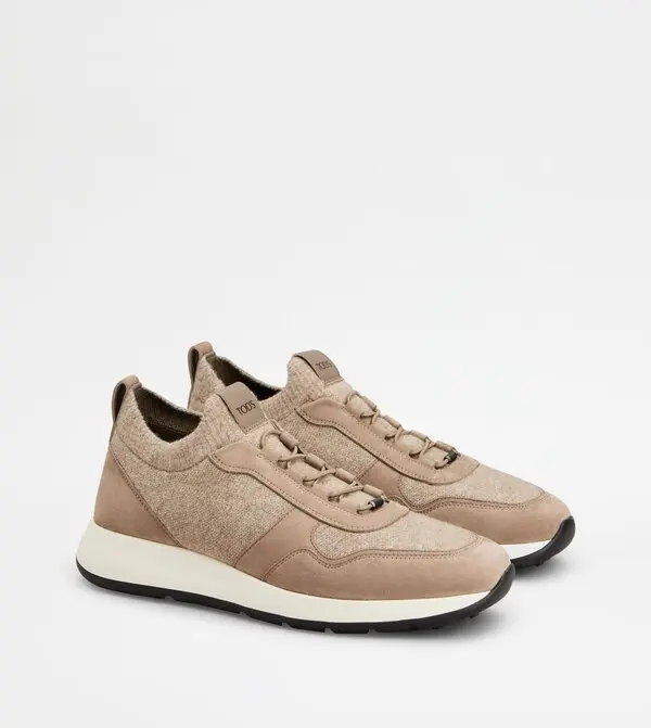 TOD'S Red Dot Sneakers In Pashmy Suede And Knit