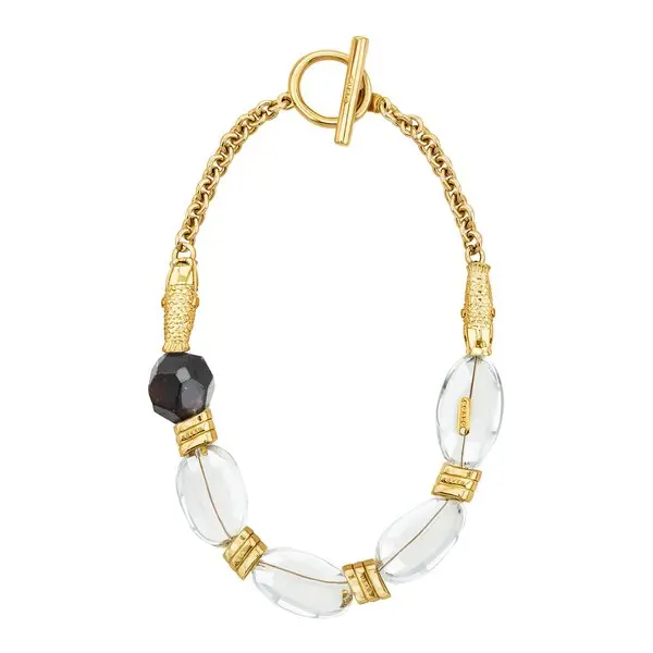 CORSO JEWELRY Gold Choker With Biwa Garnet And Quartz