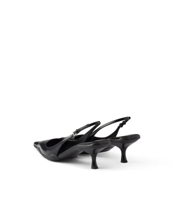 Prada Brushed Leather Slingback Pumps With Metal Buckle Detail