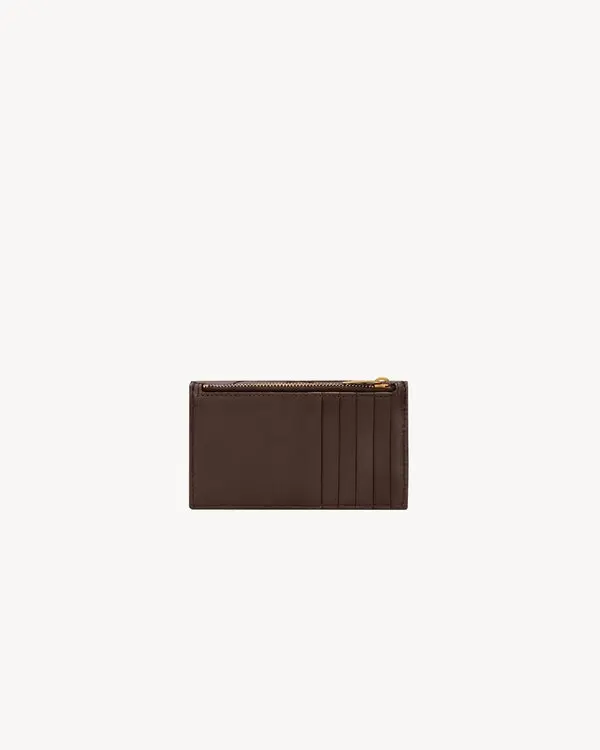 Saint Laurent Cassandre Fragments Flap Card Case In Lambskin In Brown