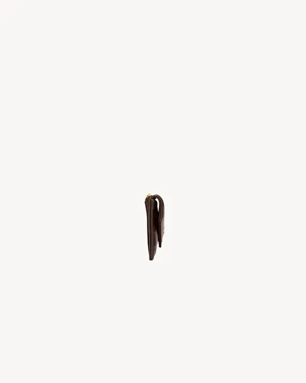 Saint Laurent Cassandre Fragments Flap Card Case In Lambskin In Brown