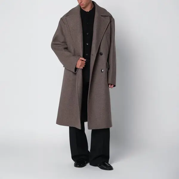 Dries Van Noten Mélange Taupe Wool Blend Double-breasted Coat