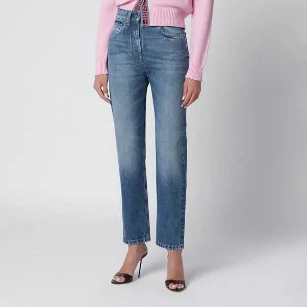 Versace High-waisted Straight-leg Cotton Jeans - Light Blue