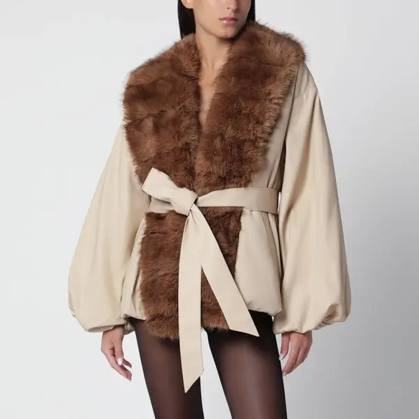 ROTATE BY BIRGER CHRISTENSEN Jacket With Faux Fur Collar - Beige