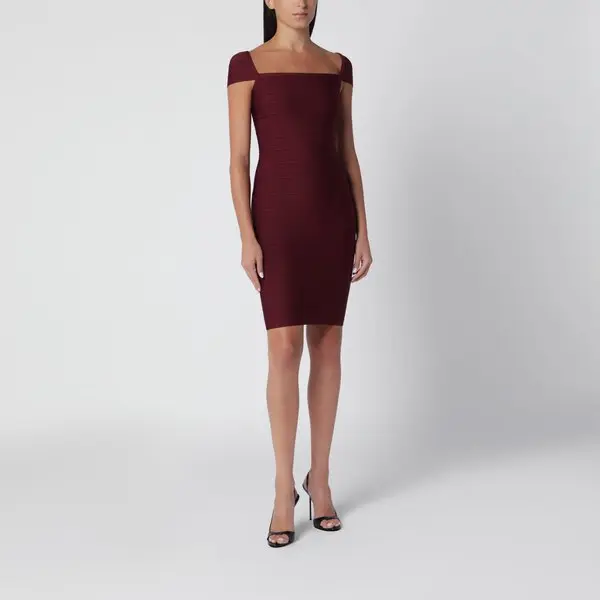 ROTATE BY BIRGER CHRISTENSEN Fitted Midi Dress In Zinfandel Knit - Burgundy