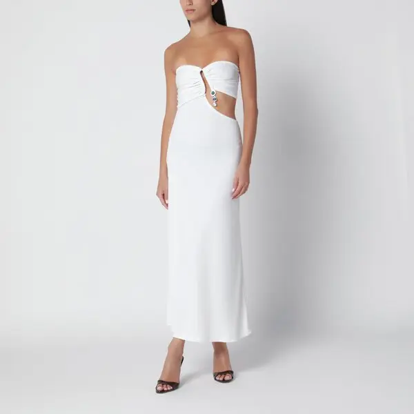 Christopher Esber Strapless Sweetheart Neckline Dress With Crystal Pendant - White
