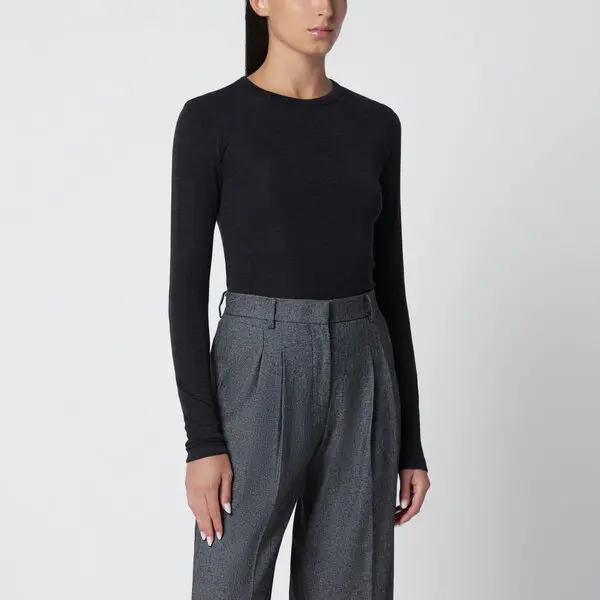 RÓHE Anthracite Mélange Wool Crew Neck Sweater