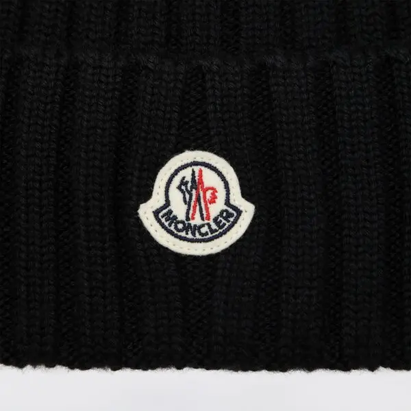 Moncler Cable-knit Wool Beanie With Applied Logo