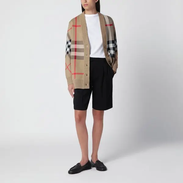 Burberry Check Cardigan In Wool Blend