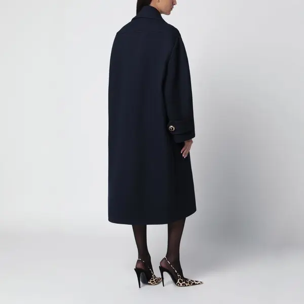 Balenciaga Navy Textured Wool Pea Coat - Blue