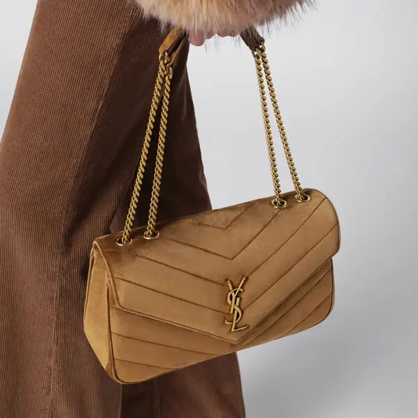 Saint Laurent Loulou Medium Caramel Suede Bag - Orange