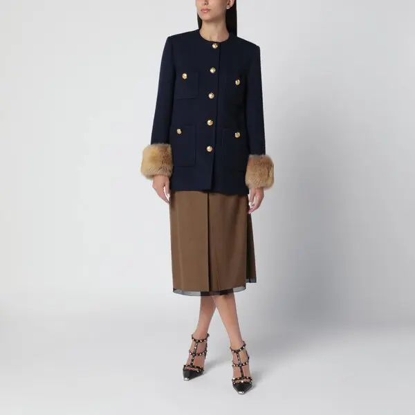 Valentino Garavani Navy Peacoat In Wool Tweed