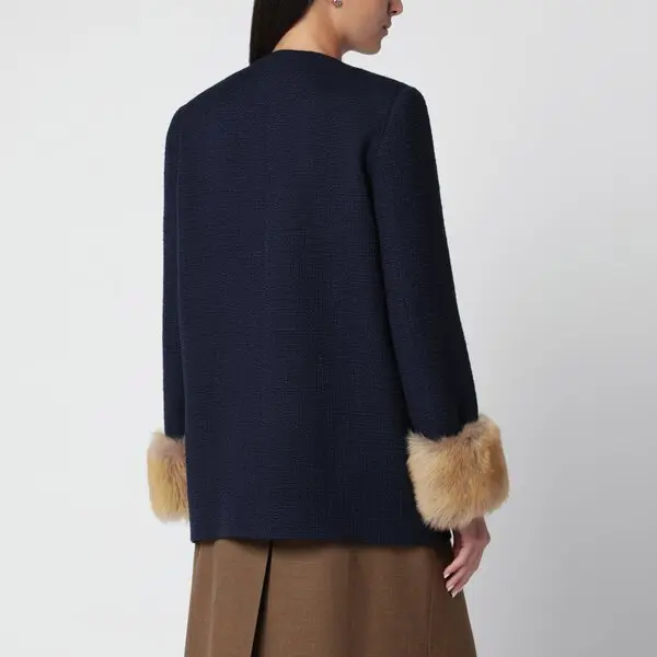 Valentino Garavani Navy Peacoat In Wool Tweed