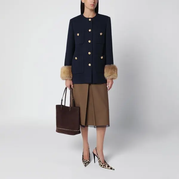 Valentino Garavani Medium Rockstud Shopper Bag In Ebony And Black Suede