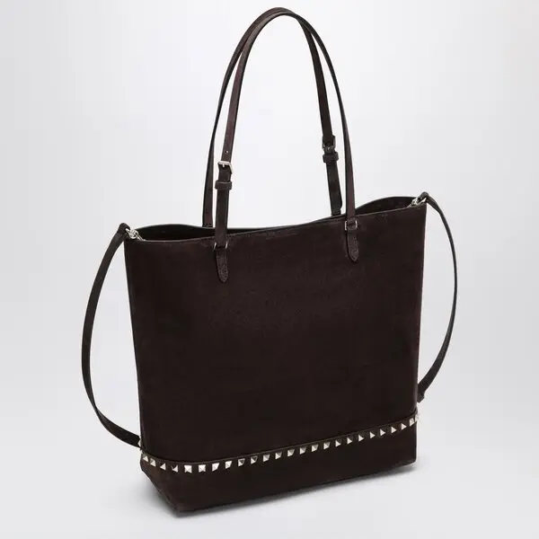 Valentino Garavani Medium Rockstud Shopper Bag In Ebony And Black Suede