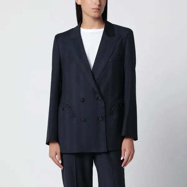 BLAZÉ MILANO Double-breasted Wool Jacket With Prince Of Wales Pattern - Blue