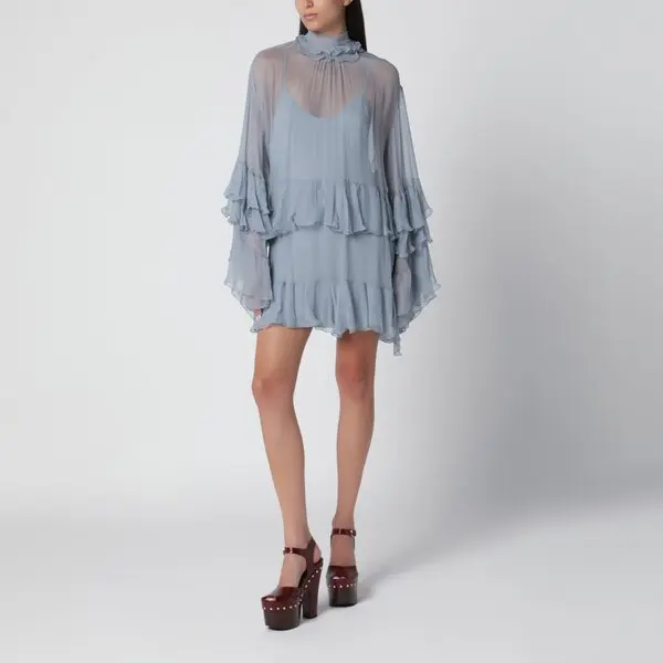 Chloé Powder Blue Silk Mousseline Mini Dress - Light Blue