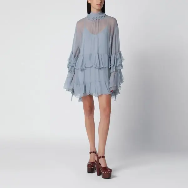 Chloé Powder Blue Silk Mousseline Mini Dress