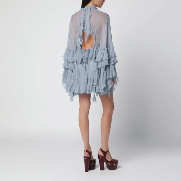 Chloé Powder Blue Silk Mousseline Mini Dress