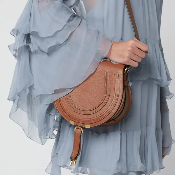 Chloé Saddle Marcie Bag In Light Grained Leather - Brown