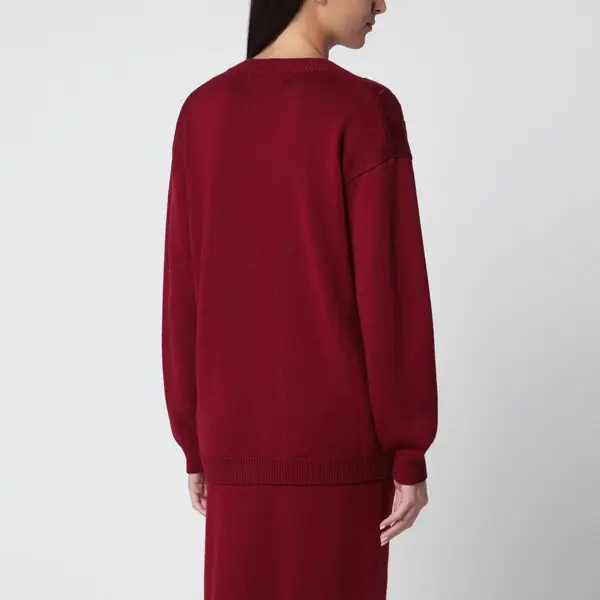 Alessandra Rich Bordeaux Merino Wool Knit Cardigan With Openwork Detailing - Burgundy