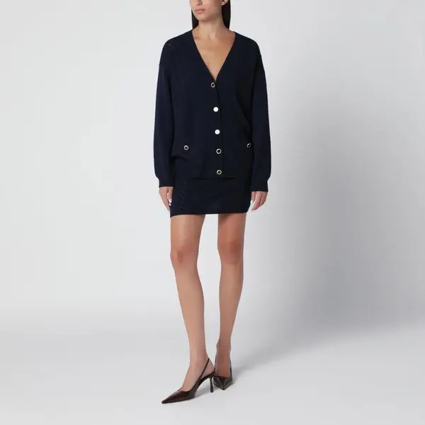 Alessandra Rich Navy Merino Wool Knit Cardigan