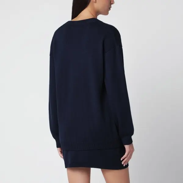 Alessandra Rich Navy Merino Wool Knit Cardigan