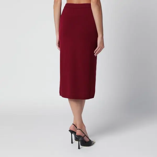 Alessandra Rich Bordeaux Merino Wool Lace Knit Midi Skirt - Burgundy