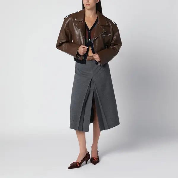 THE FRANKIE SHOP Cropped Biker Jacket In Faux Leather - Brown