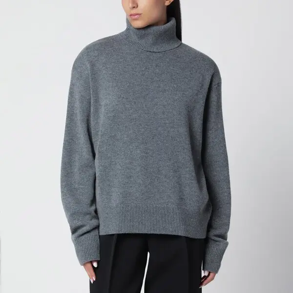 THE FRANKIE SHOP Gala Dark Padded Turtleneck Sweater In Merino Wool - Grey