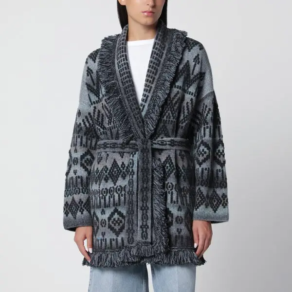 Alanui Dark Jacquard Cardigan With Fringe
