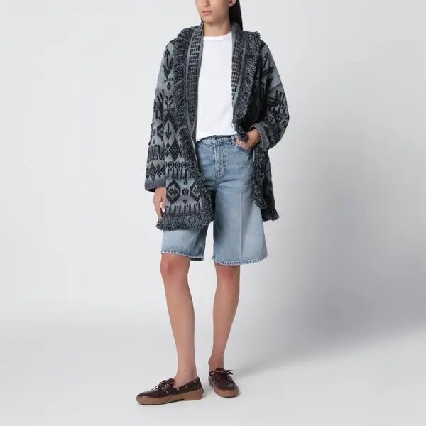 Alanui Dark Jacquard Cardigan With Fringe