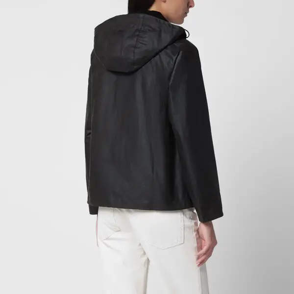 Barbour Waxed Cotton Jacket With Corduroy Collar And Removable Hood