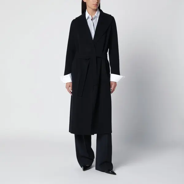 Max Mara Long Robe Coat In Virgin Wool - Blue