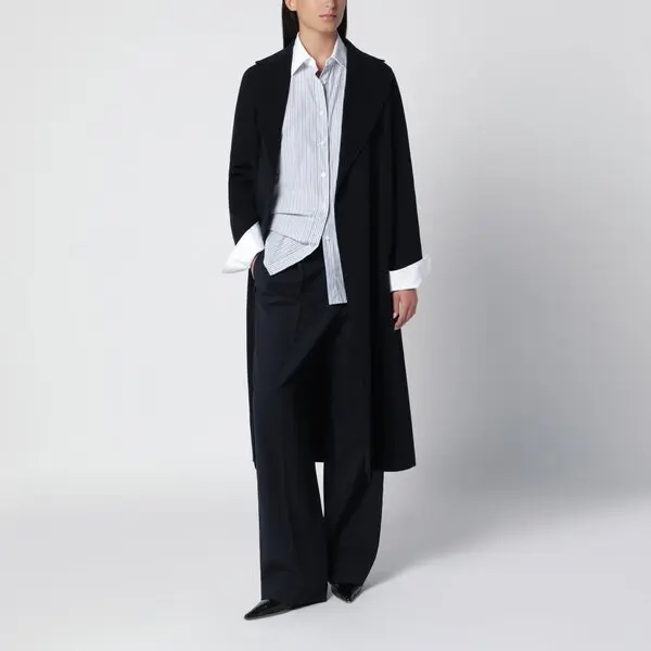 Max Mara Long Robe Coat In Virgin Wool - Blue