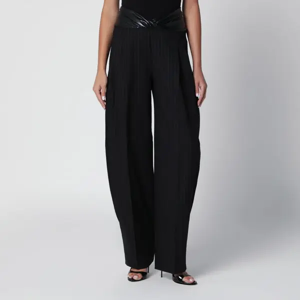 Andamane Pinstriped Wide-leg Wool Gabardine Trousers - Black