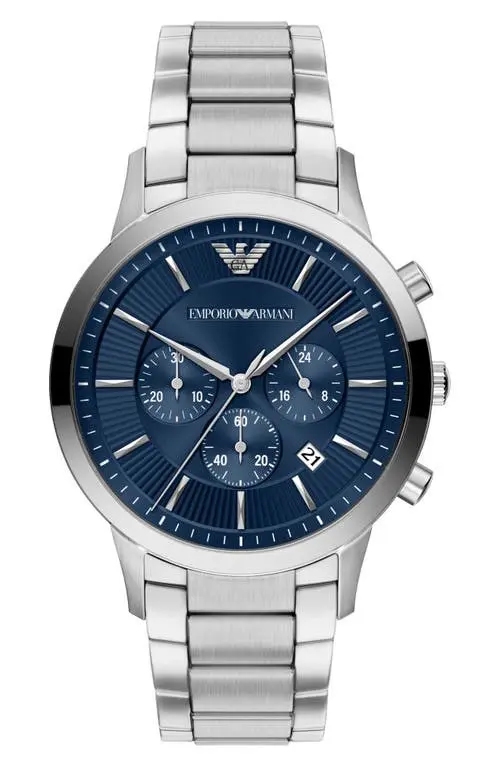 Emporio Armani Chronograph Stainless Steel Bracelet Watch - Silver/blue