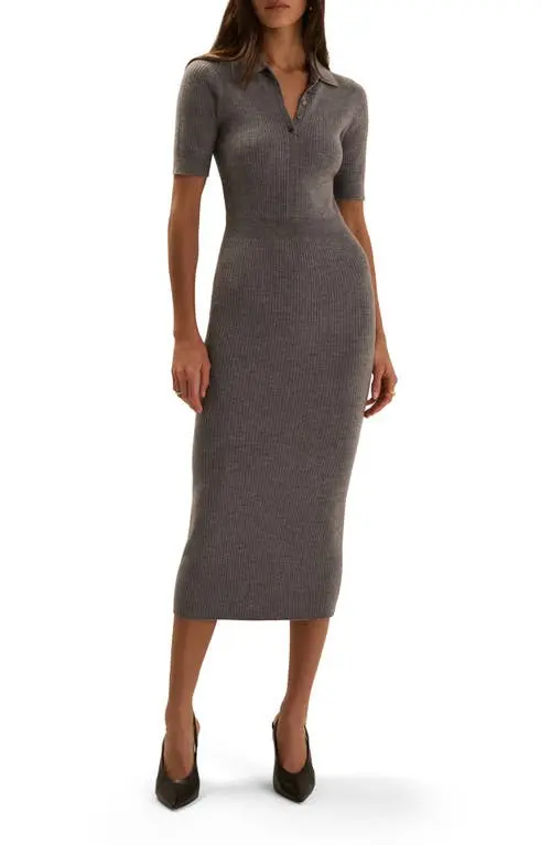 FAVORITE DAUGHTER Ribbed Knit Midi Dress With Spread Collar