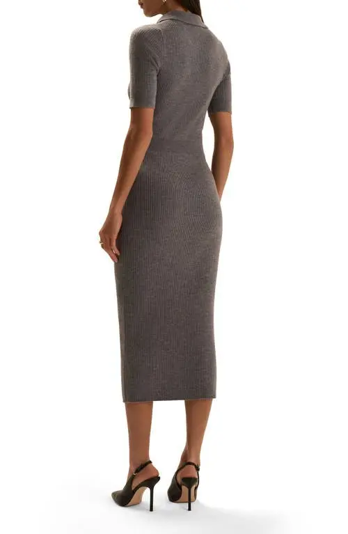 FAVORITE DAUGHTER Ribbed Knit Midi Dress With Spread Collar