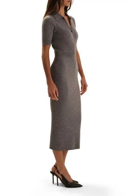 FAVORITE DAUGHTER Ribbed Knit Midi Dress With Spread Collar