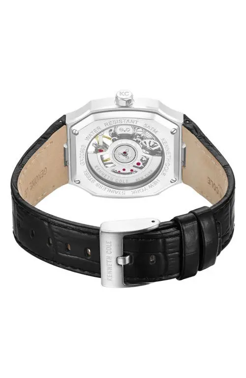 KENNETH COLE Automatic Leather Strap Watch
